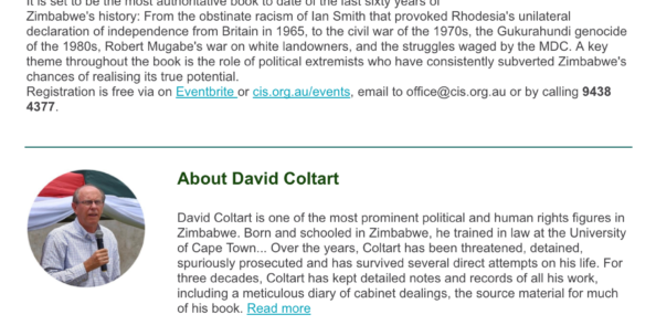 Details of Senator David Coltart’s book launch in Sydney on the 10th ...